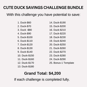 Duck Savings Challenge Printable Bundle, Mini A6 Low Income Duck Saving ...