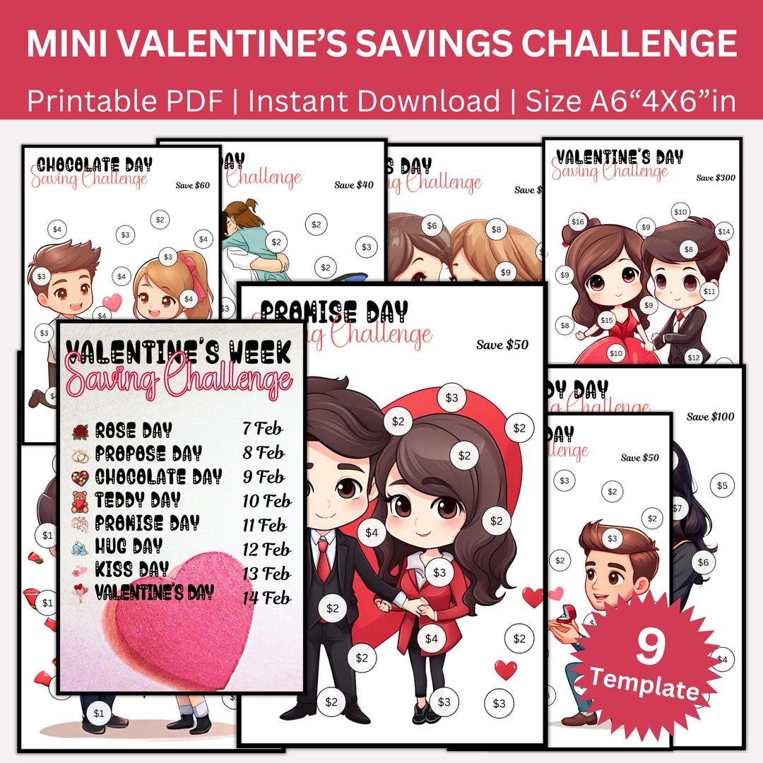 Valentine Savings Challenge Printable, Mini A6 Low Income Self Love ...