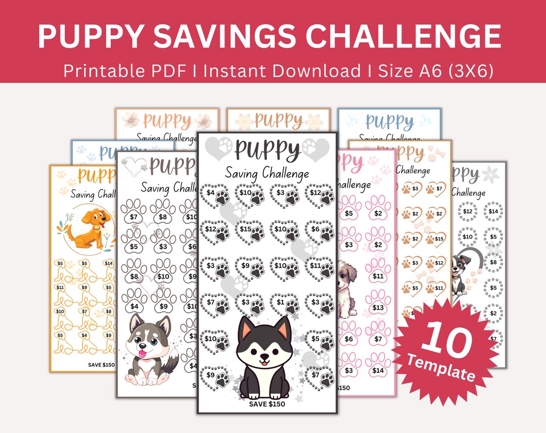 Puppy Savings Challenge Printable, Puppy Mini Saving Challenge, A6 Cash ...