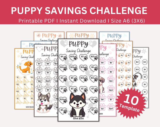 Puppy Themed Savings Challenge Printable, Mini A6 Dog Saving Challenges ...