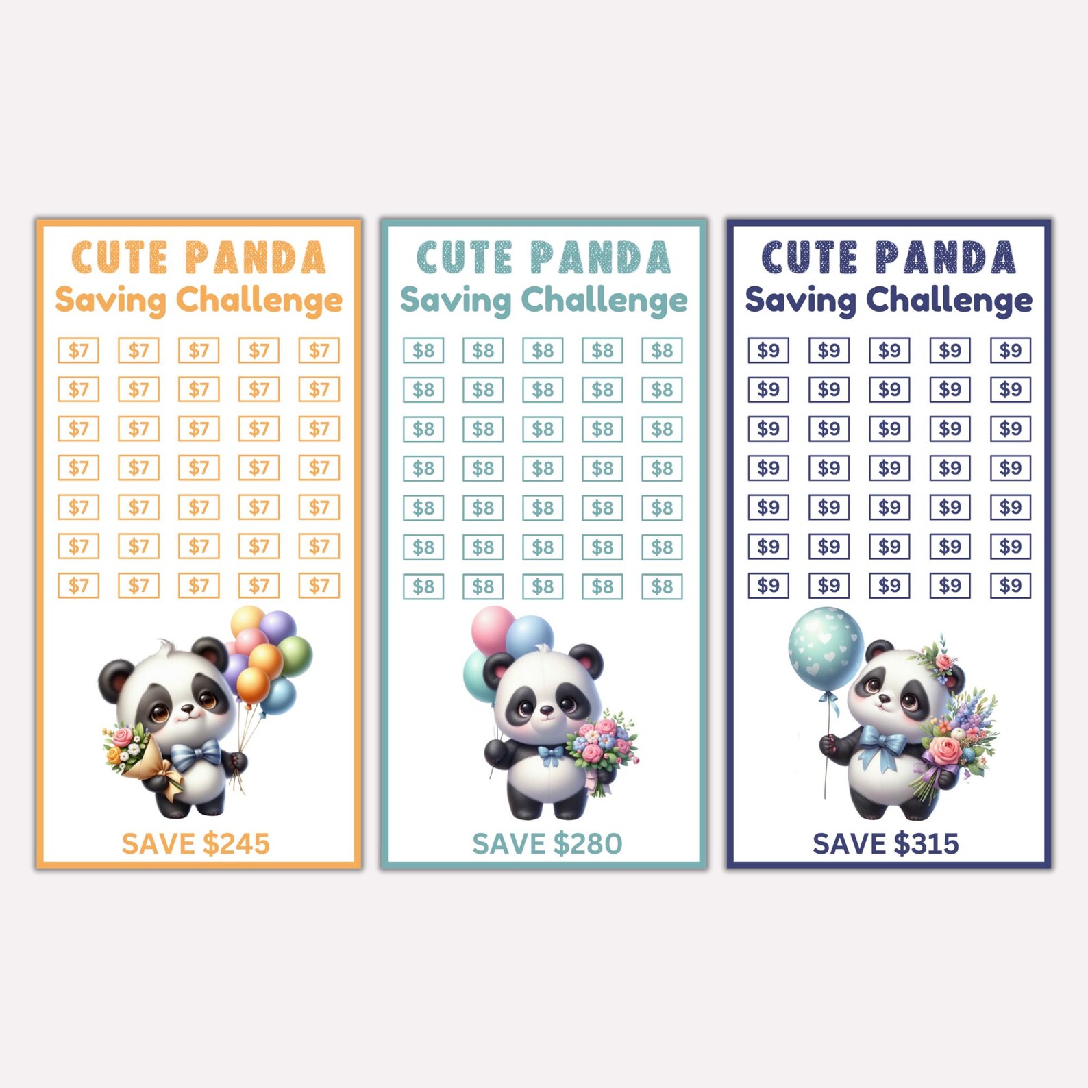Cute Panda Savings Challenge Printable Bundle, Mini A6 Panda Saving ...