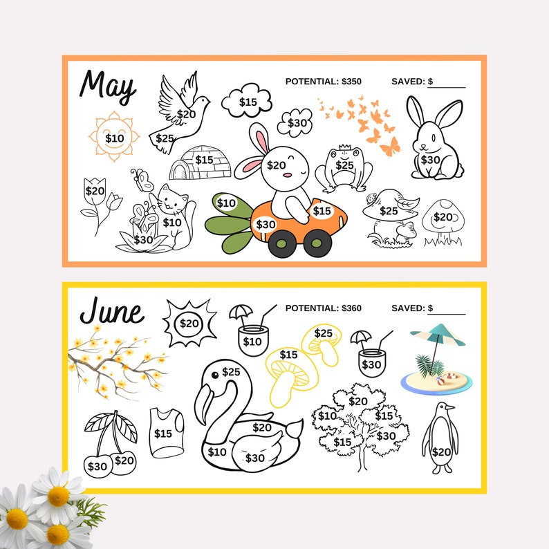 A6 Savings Challenge Bundle: 12-month Color Tracker (digital Download ...