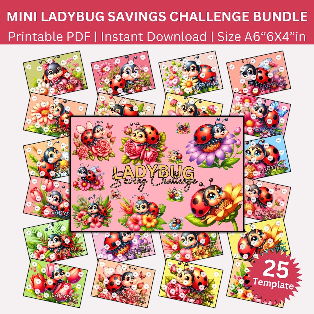 Cute Ladybug Savings Challenge Printable Bundle, A6 Size Ladybug Saving ...