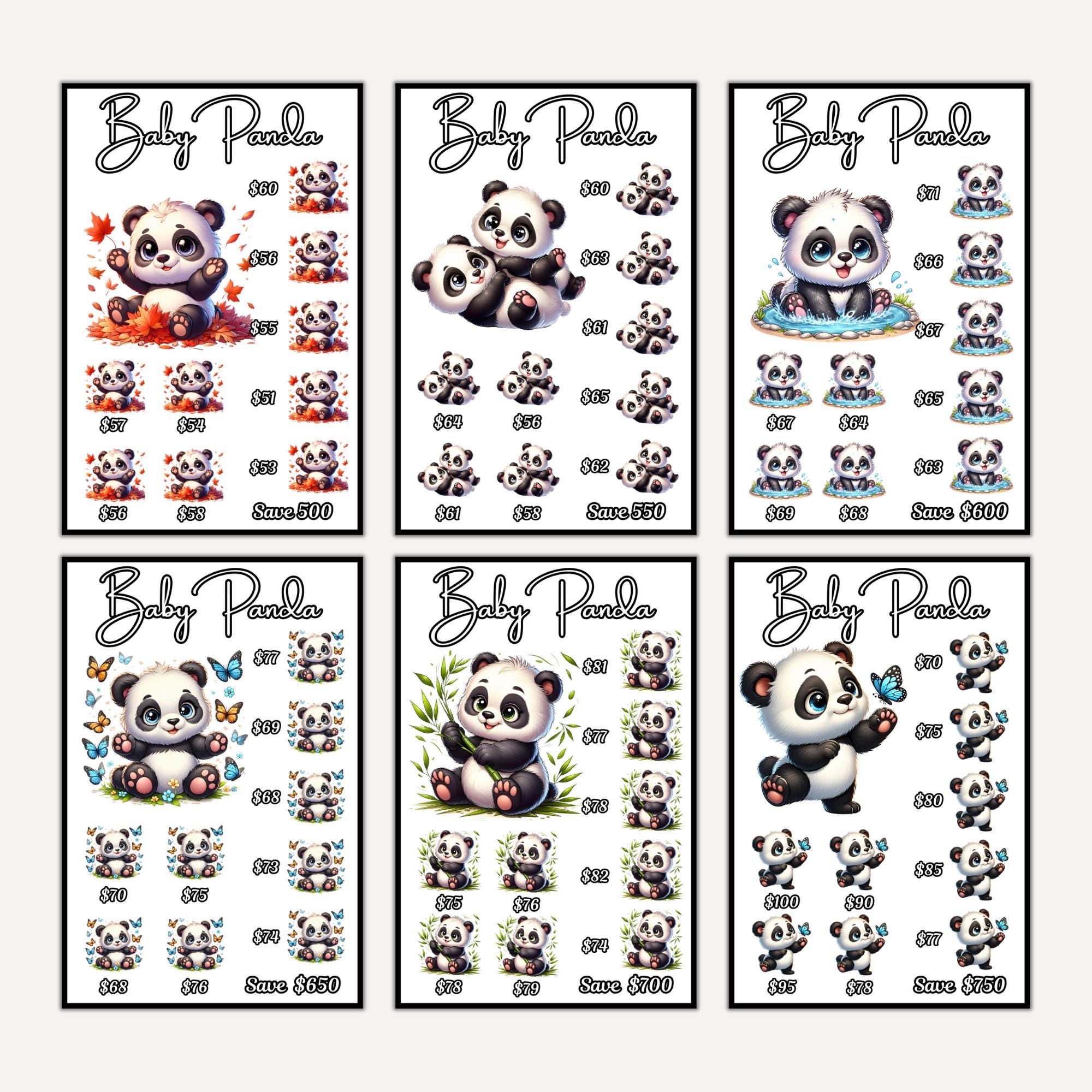 Cute Baby Panda Savings Challenge Printable Bundle, Mini A6 Panda ...