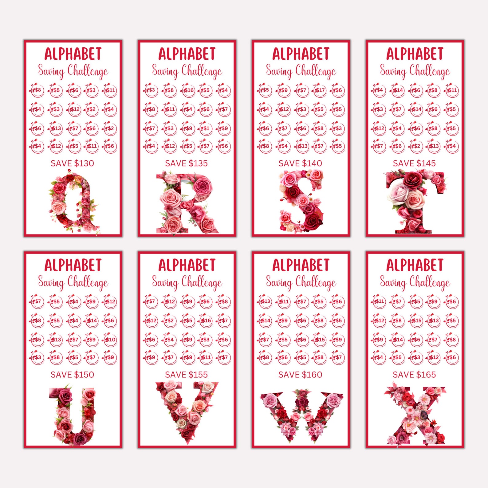 Floral Alphabet Low Income Savings Challenge Printable Bundle, A6 Mini ...