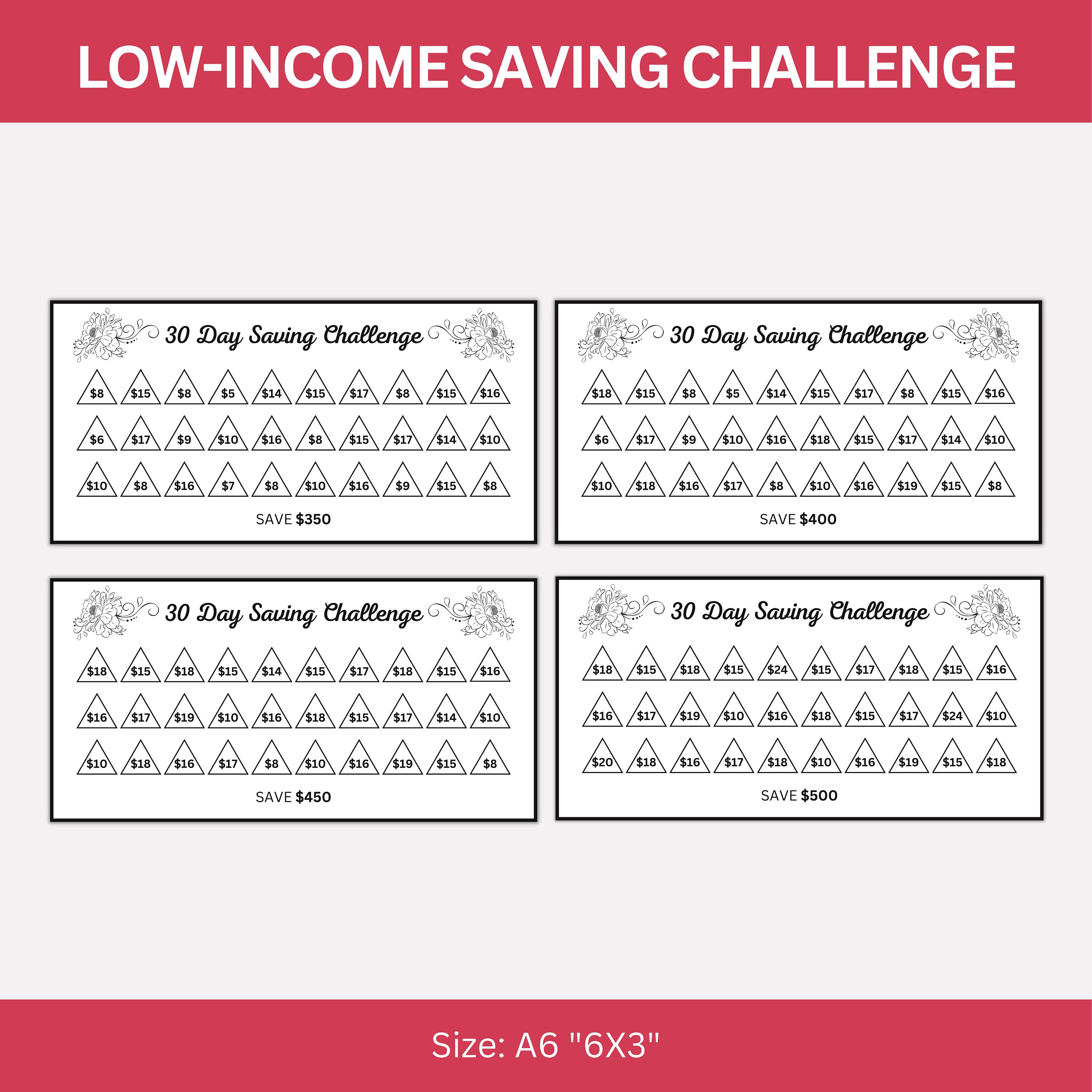 Low Income Savings Challenge Printable, Mini A6 Saving Challenge Bundle ...