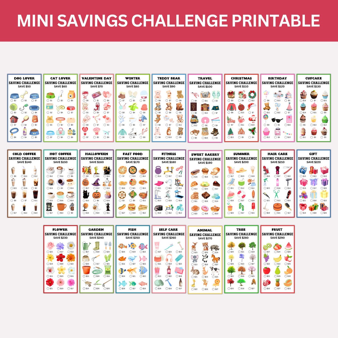 Mega Savings Challenge Printable Bundle, A6 Mini Alphabet Saving ...