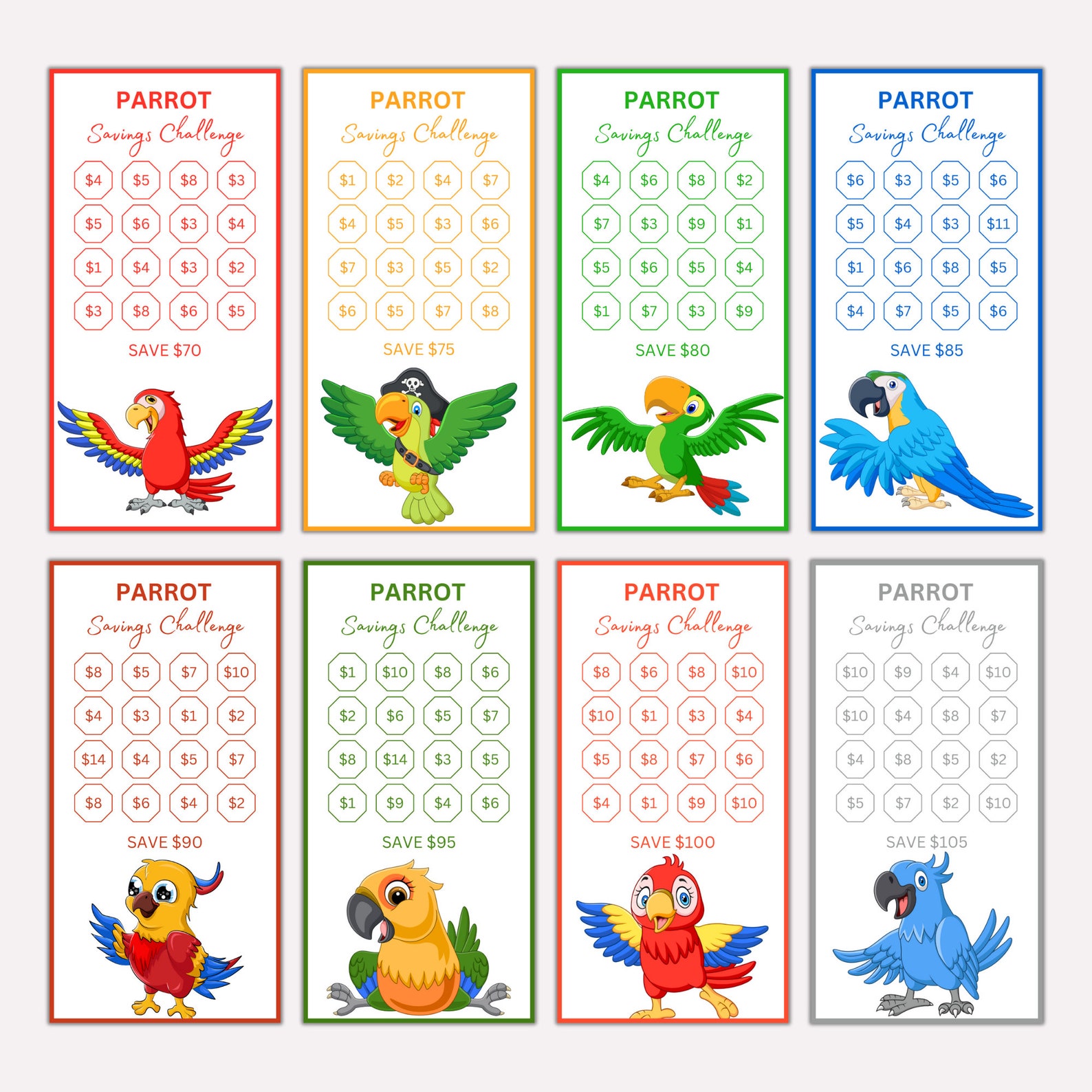 Parrots Savings Challenge Printable Bundle, Mini A6 Parrot Lovers ...