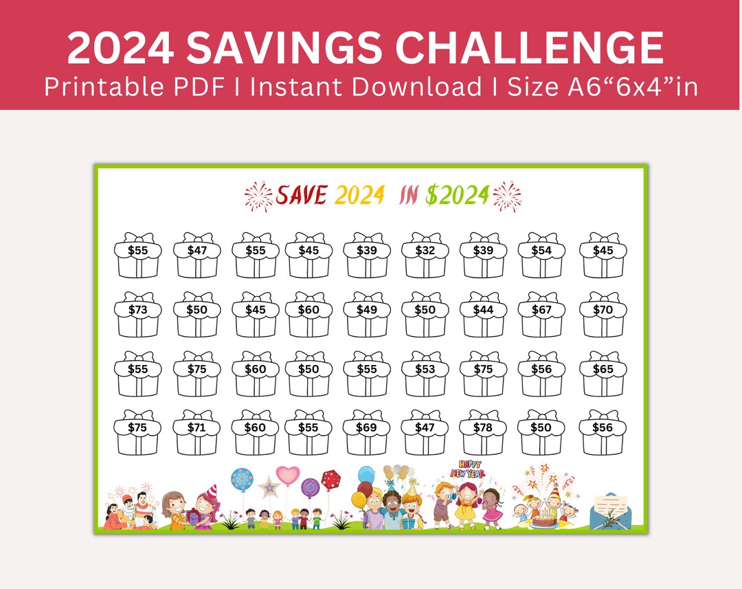 2024 Saving Challenge, 2024 Savings Challenge Printable Tracker, Mini Fits A6 Size Money Saving ...