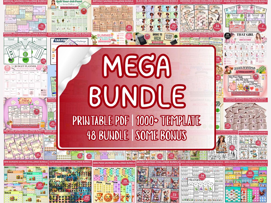 Savings Challenge Mega Bundle Printable, 1000+ Templates, 48 Bundles ...