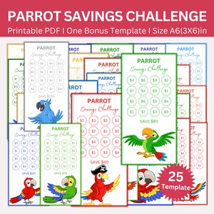 Parrots Savings Challenge Printable Bundle, Mini A6 Parrot Lovers ...
