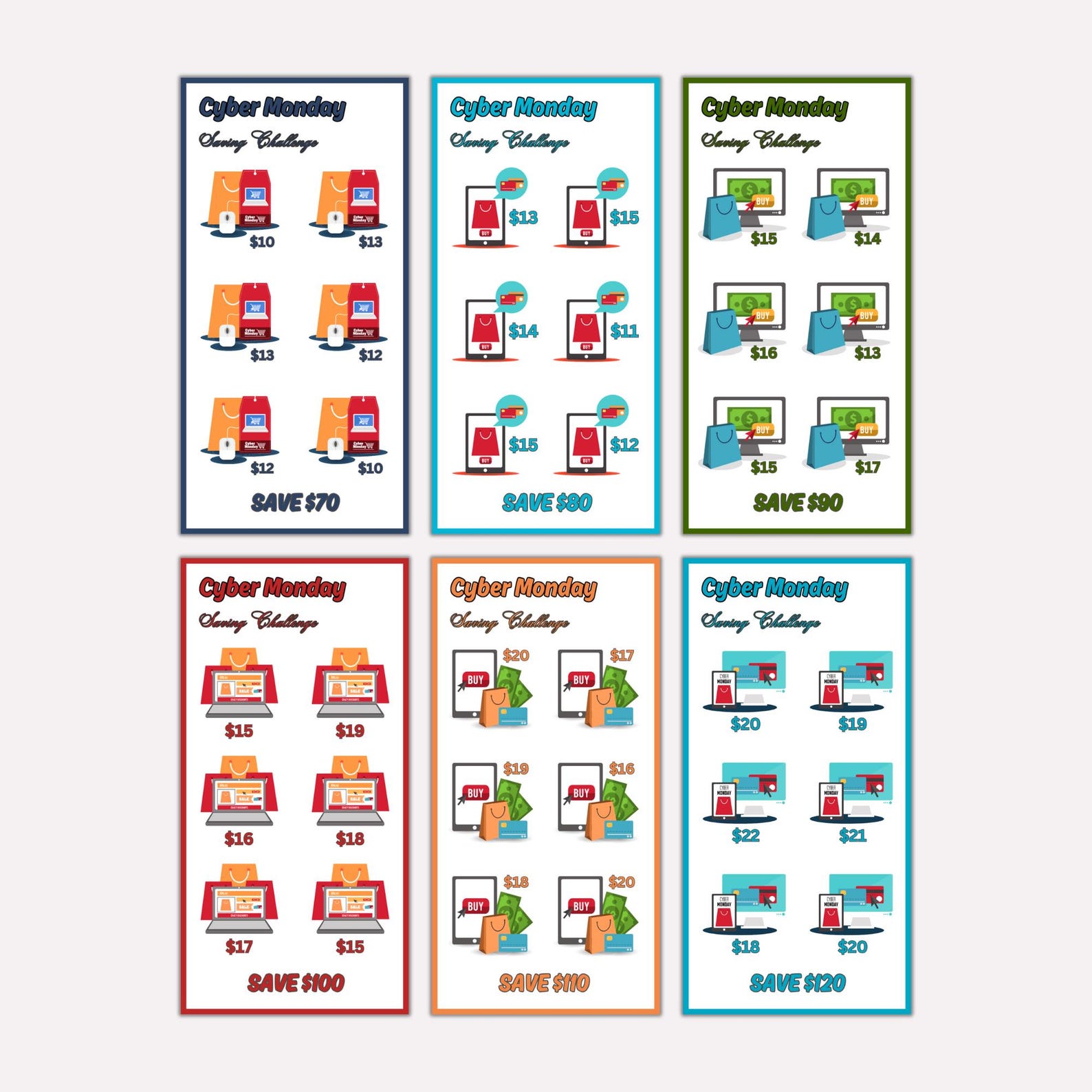 Cyber Monday Savings Challenge Printable, Mini A6 Cyber Monday Saving ...