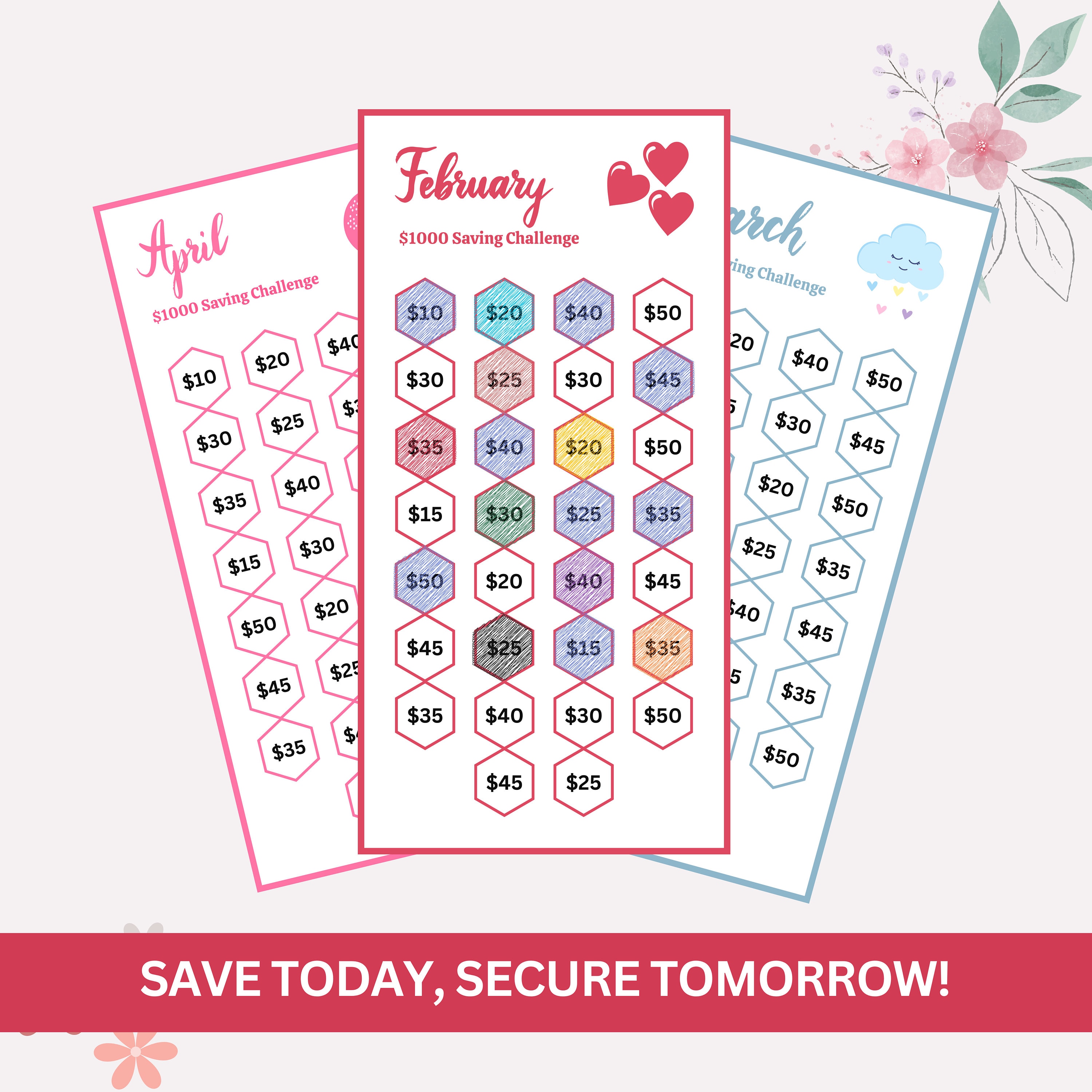 Monthly Savings Challenge Tracker Printable, Mini A6 Fits Size Money ...