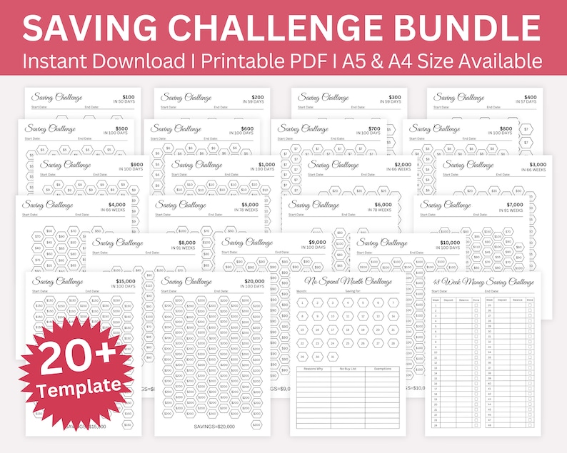 Savings Challenge Printable Bundle: Money Tracker (digital Download) - Etsy