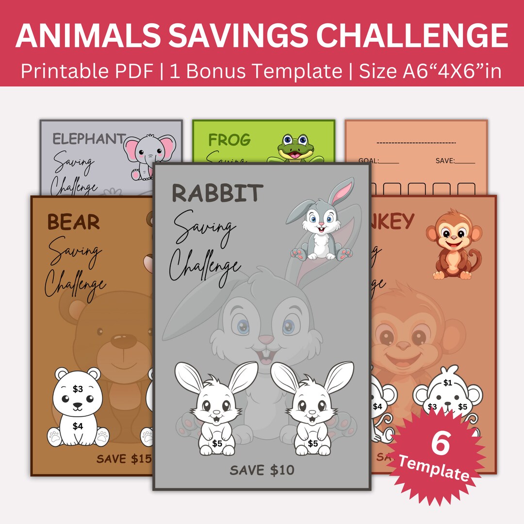 Animal Savings Challenge Printable, Mini A6 Rabbit Saving Challenge ...