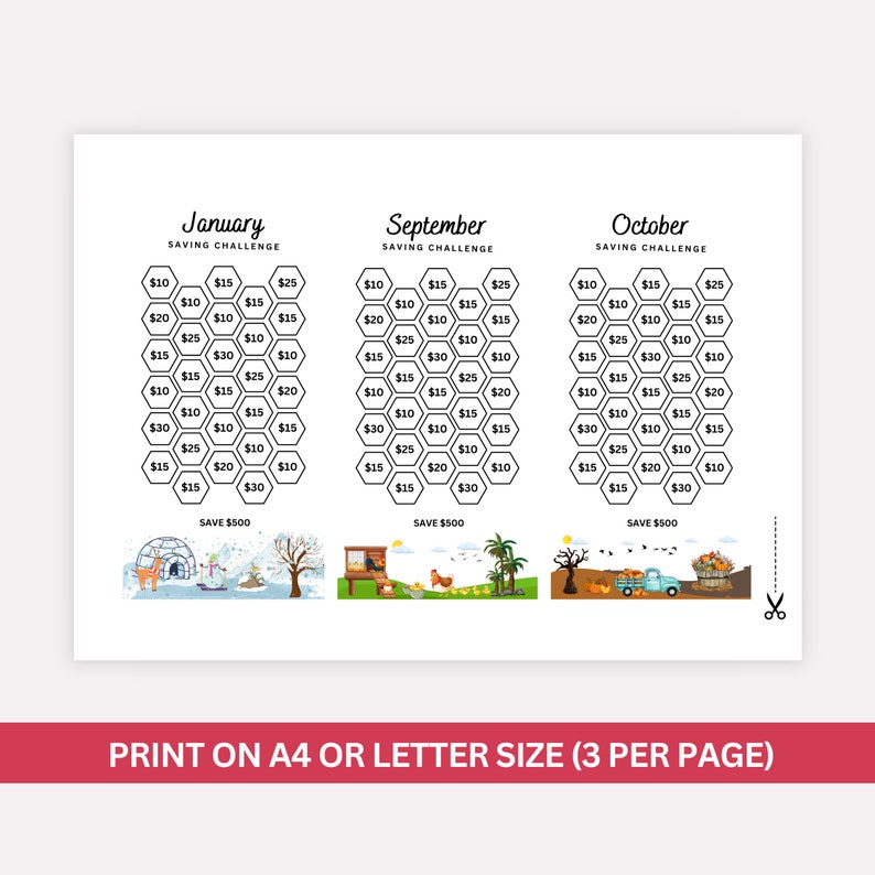 MINI 12-month Savings Challenge, Monthly Savings Tracker, Mini A6 Fits ...