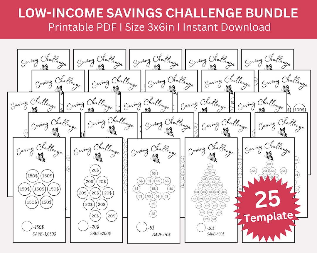 A6 Savings Challenge Printable: Low Income Tracker Bundle (set of 25 ...