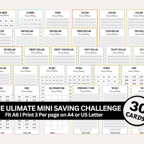 Ultimate Savings Challenge Bundle, A6 Mini Saving Challenge Printable ...