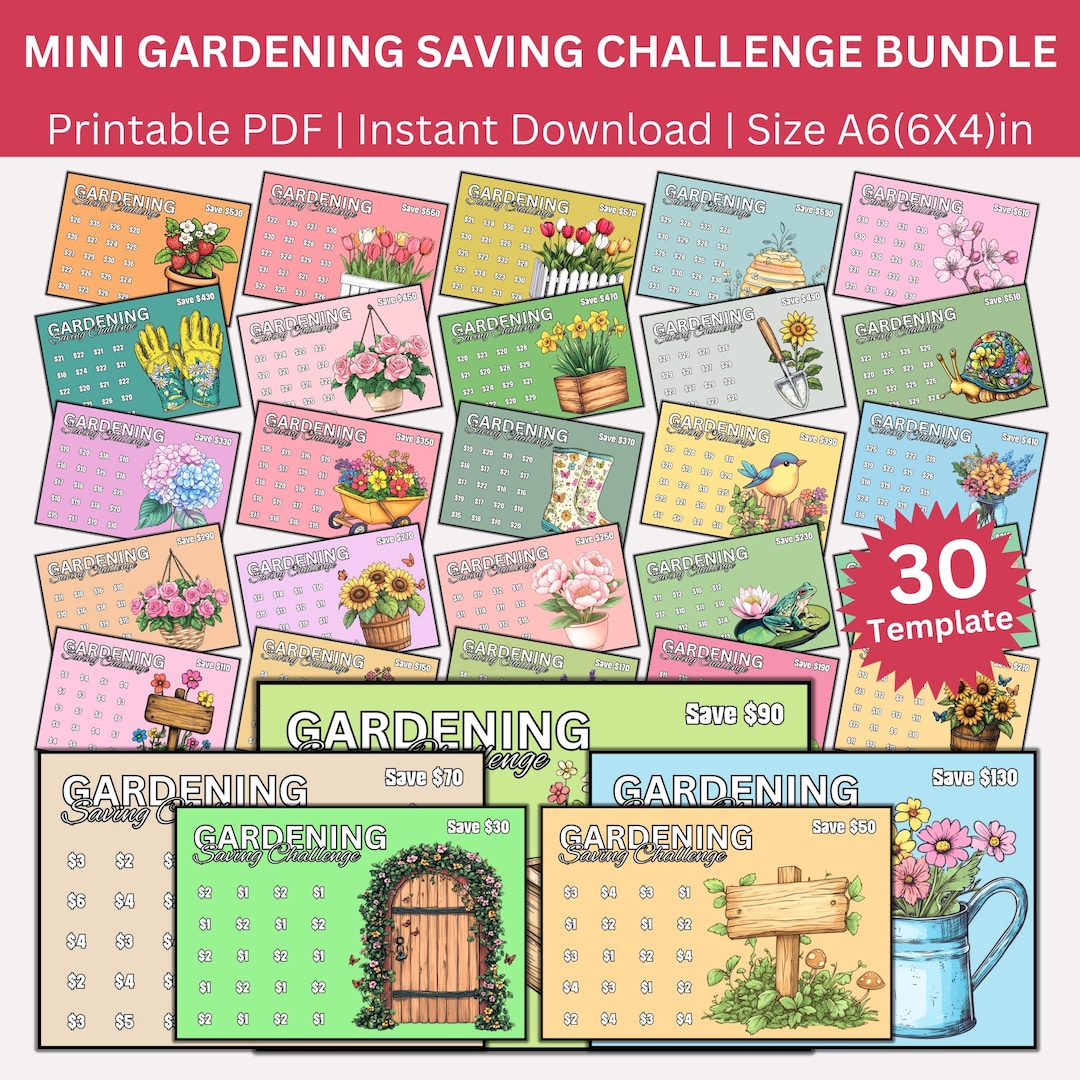 Mini Gardening Savings Challenges Printable Bundle, A6 Plants Lover ...