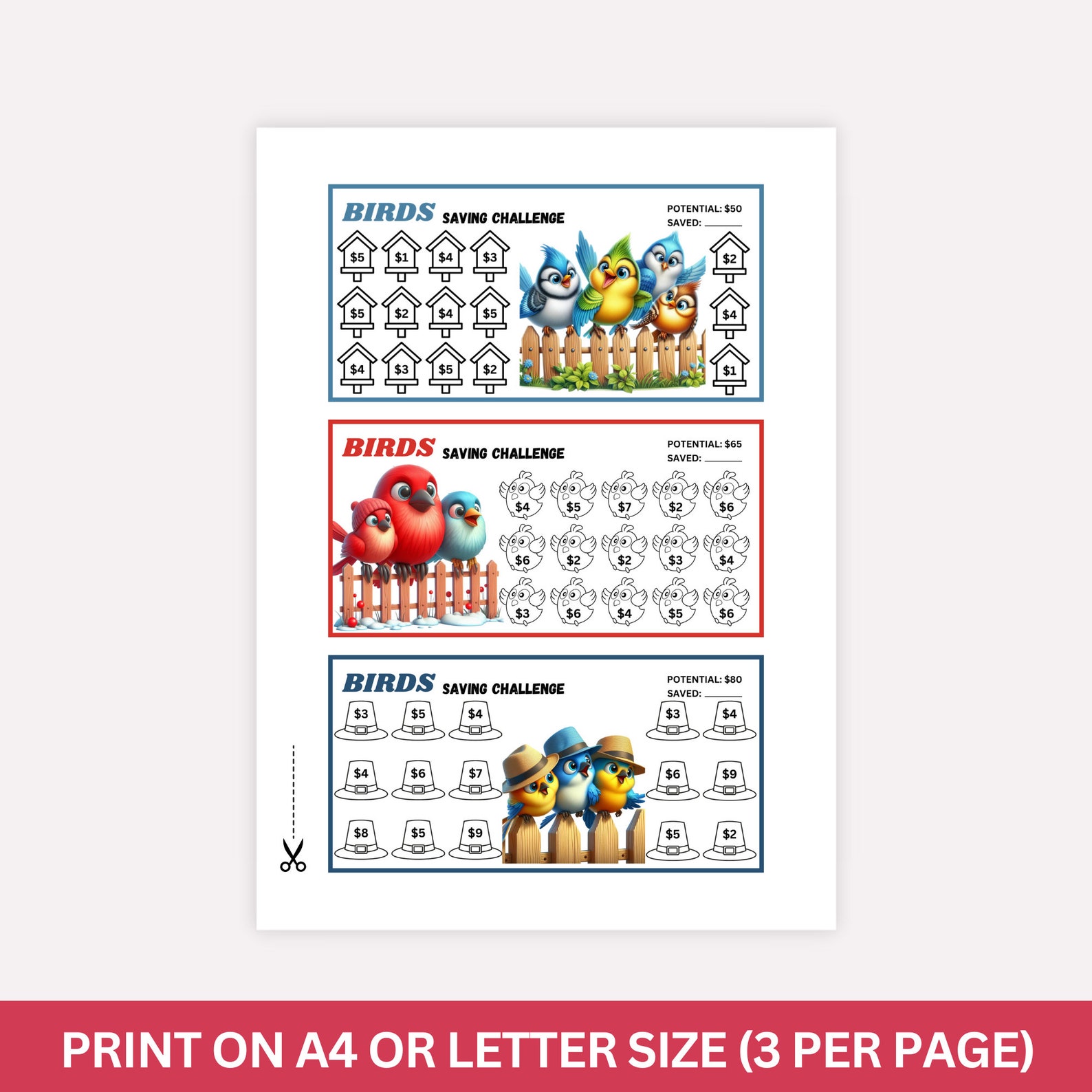 Buy Parrots Saving Challenge Printable Bundle, Mini A6 Low Income Birds ...