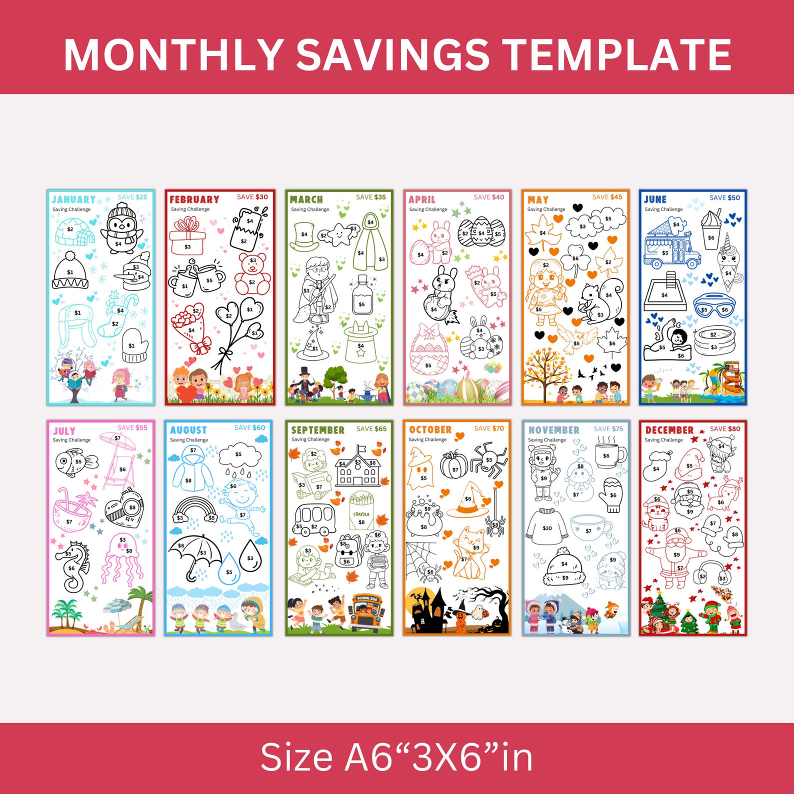 Kids Savings Challenge Printable Bundle, A6 Mini Kids Saving Challenge ...