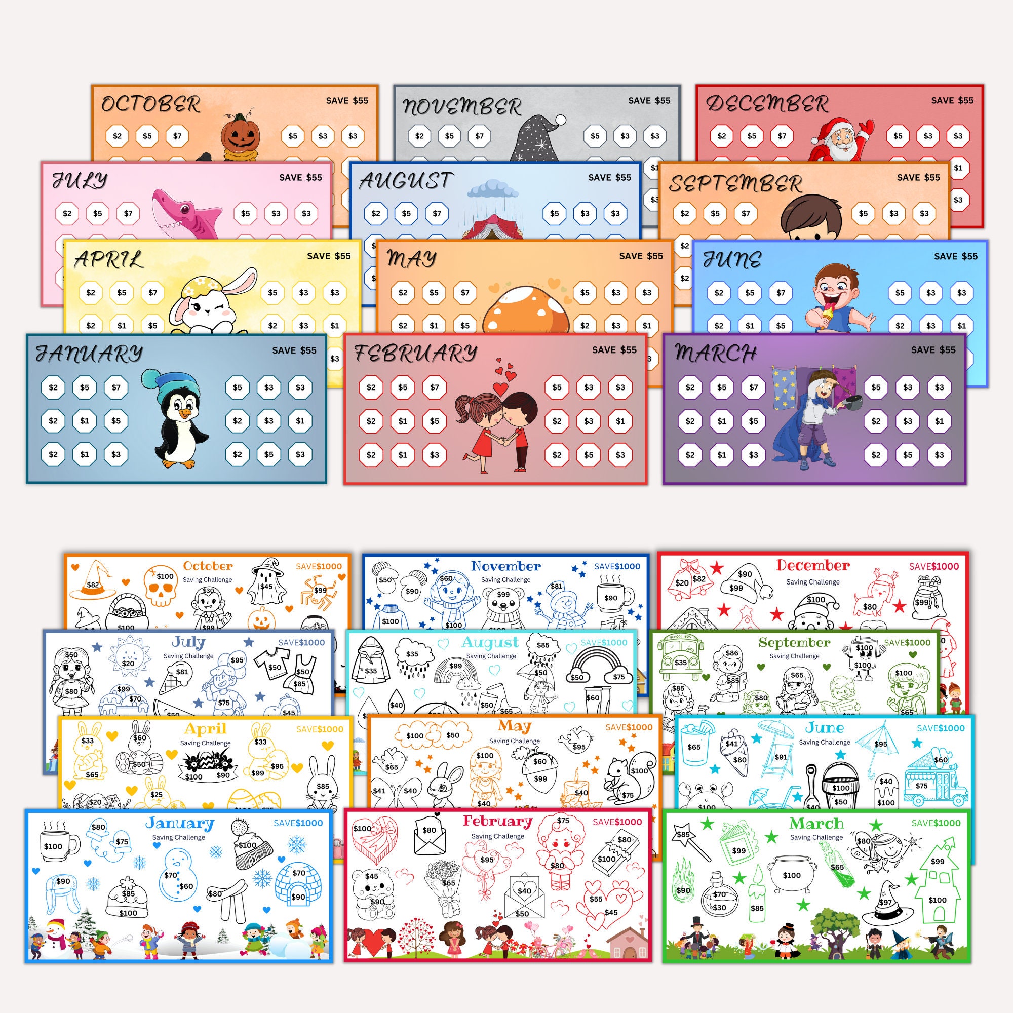 Ultimate Mega Monthly Savings Challenge Printable Bundle, 12 Month ...