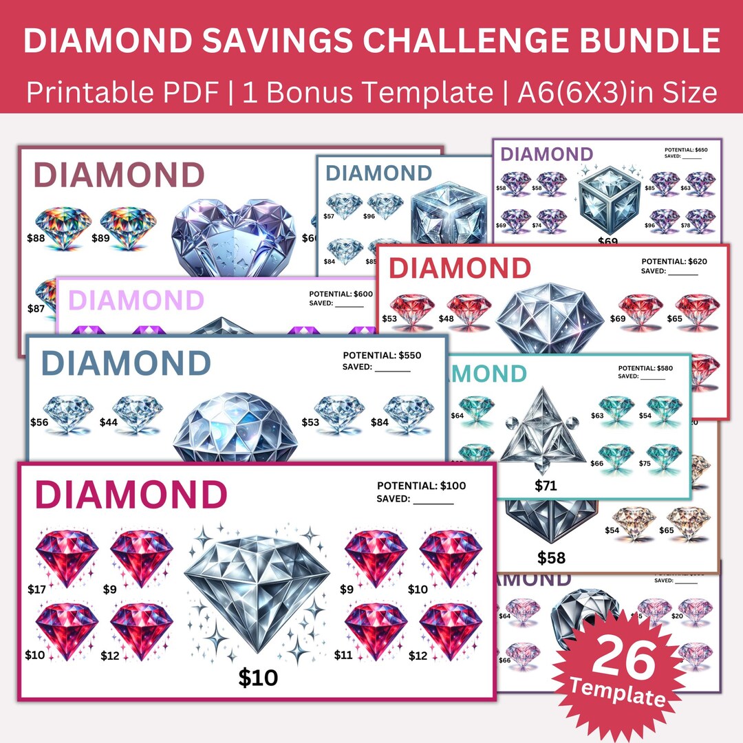 Diamond Savings Challenge Printable Bundle, Mini A6 Diamond Low Income ...