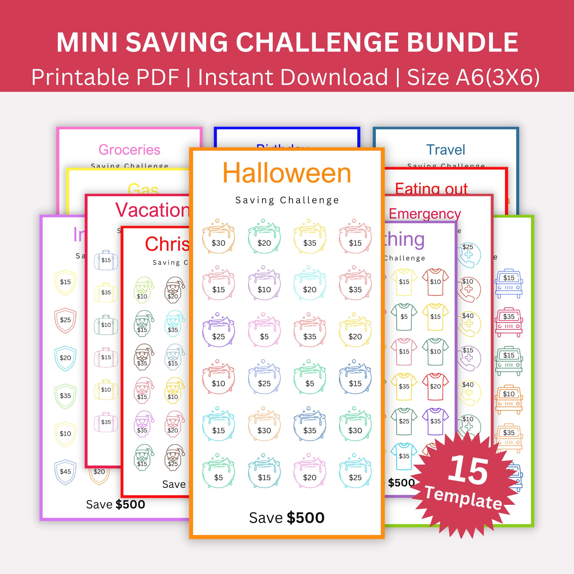 Savings Challenge Printable, Money Saving Tracker Bundle, Budget Binder ...