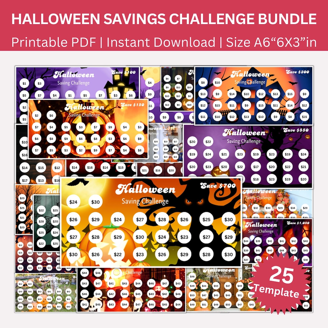 Halloween Themed Savings Challenge Printable Bundle, A6 Mini Spooky ...