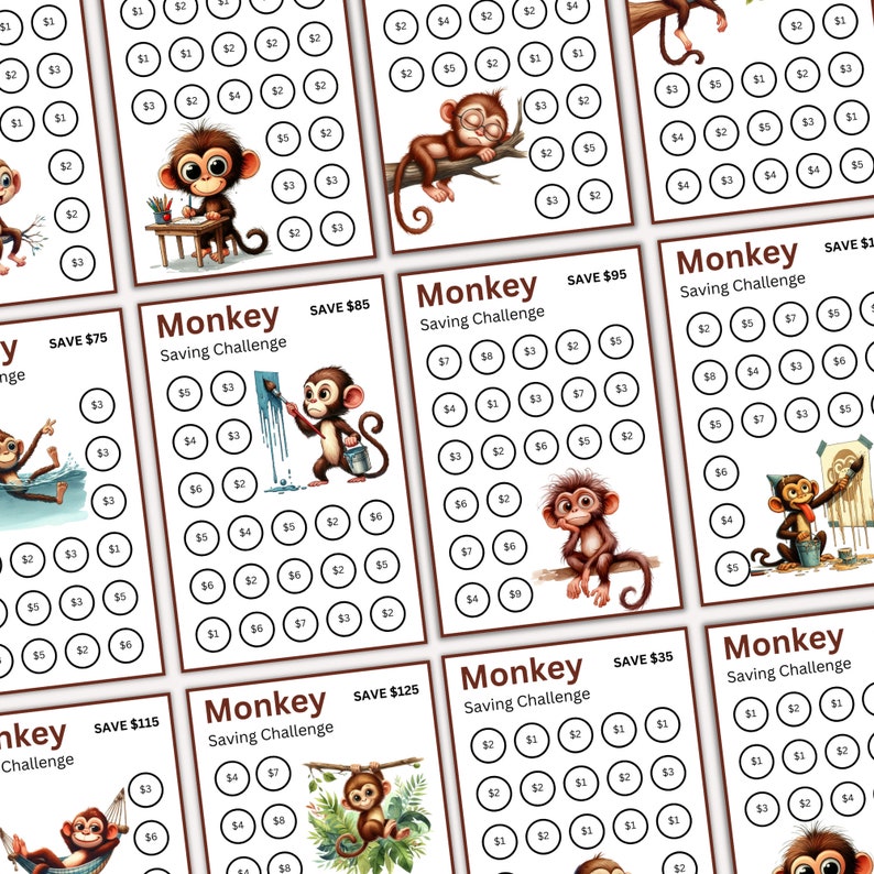 Buy Monkey Savings Challenge Printable, Mini A6 Monkey Animal Saving ...