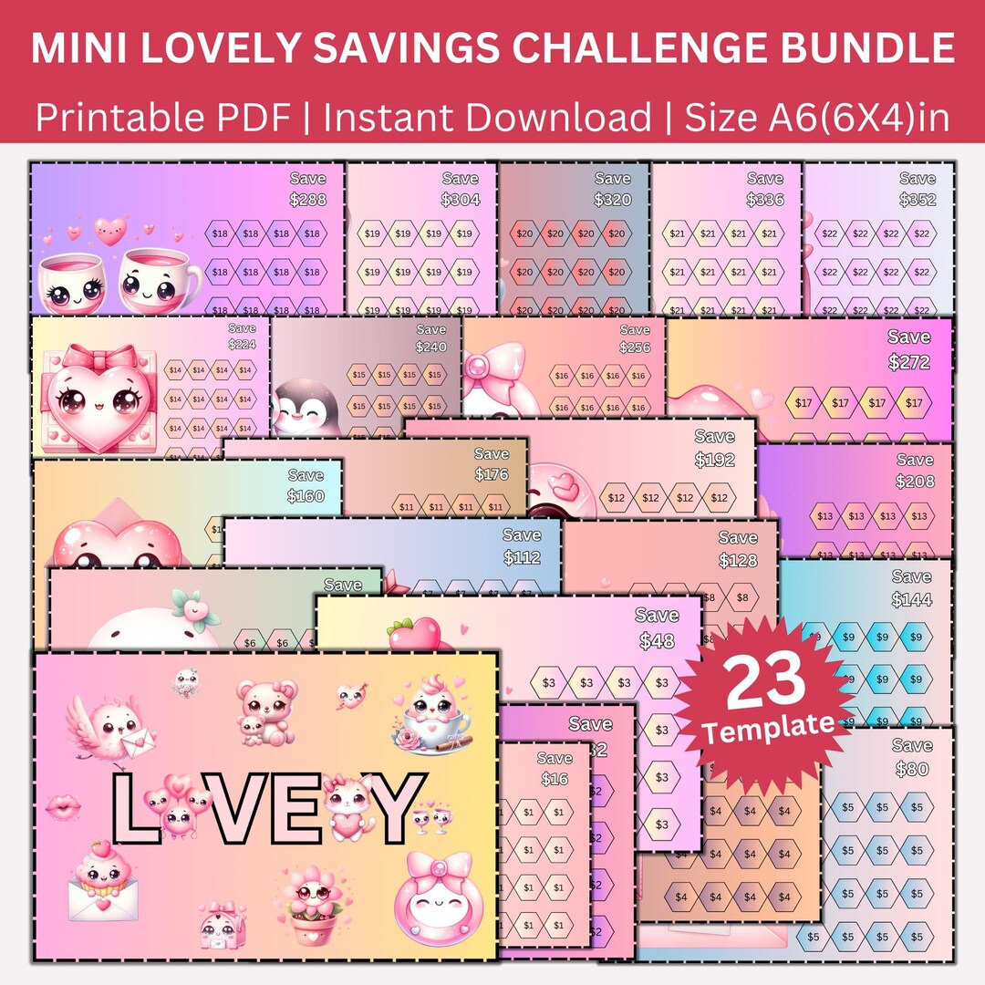 Mini Lovely Pink Savings Challenge Printable Bundle, Valentine Pink ...