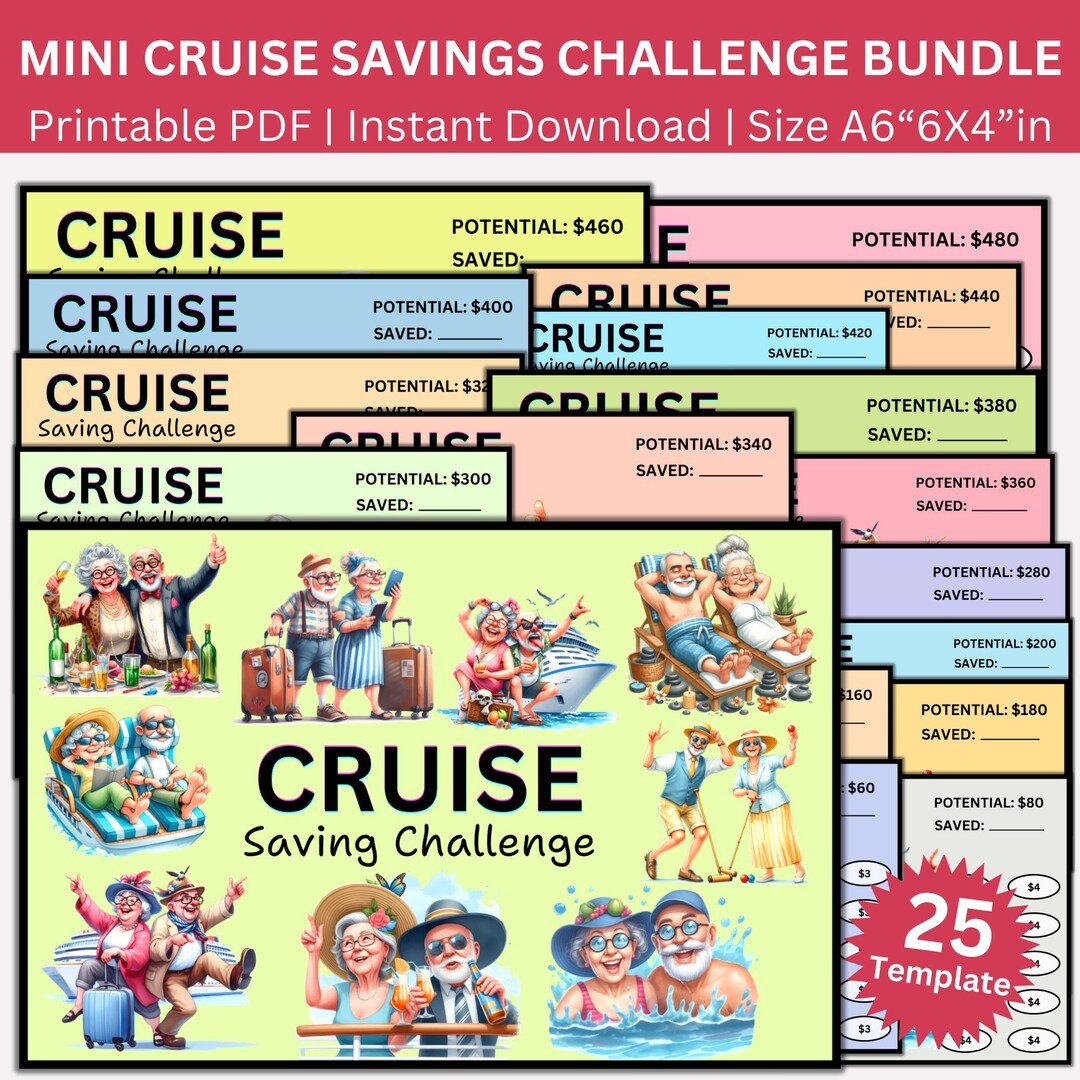 Old Couple Trip Cruise Ship Vacation Savings Challenge Printable ...