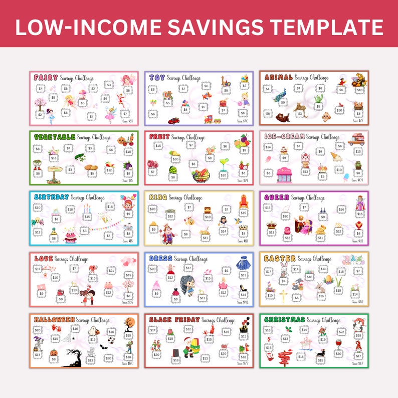Kids Savings Challenge Printable Bundle, A6 Mini Kids Saving Challenge ...