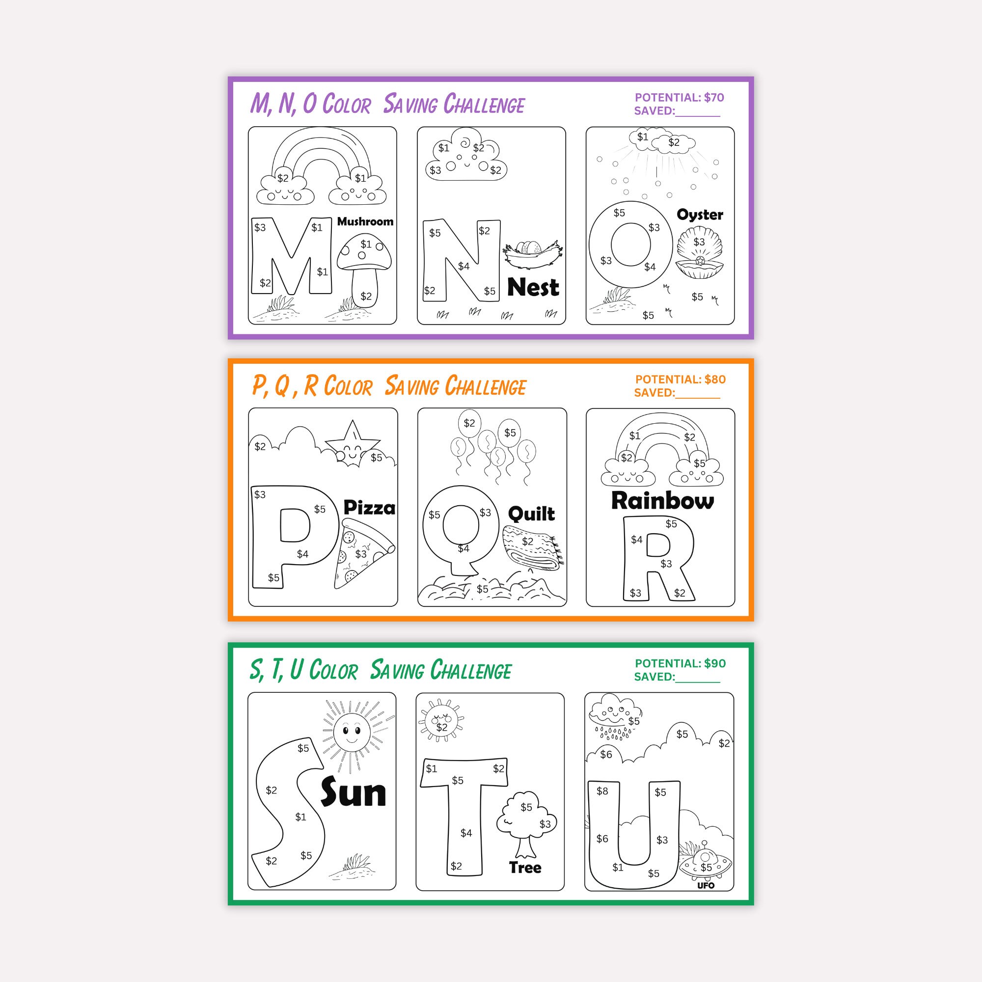 Kids Alphabet Savings Challenge Printable, Saving Challenges Bundle, A6 ...