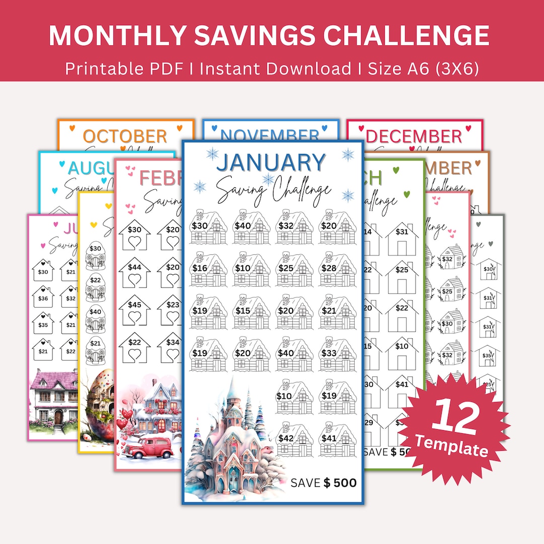 Monthly Color Savings Challenge, 12 Month Saving Challenge Printable ...