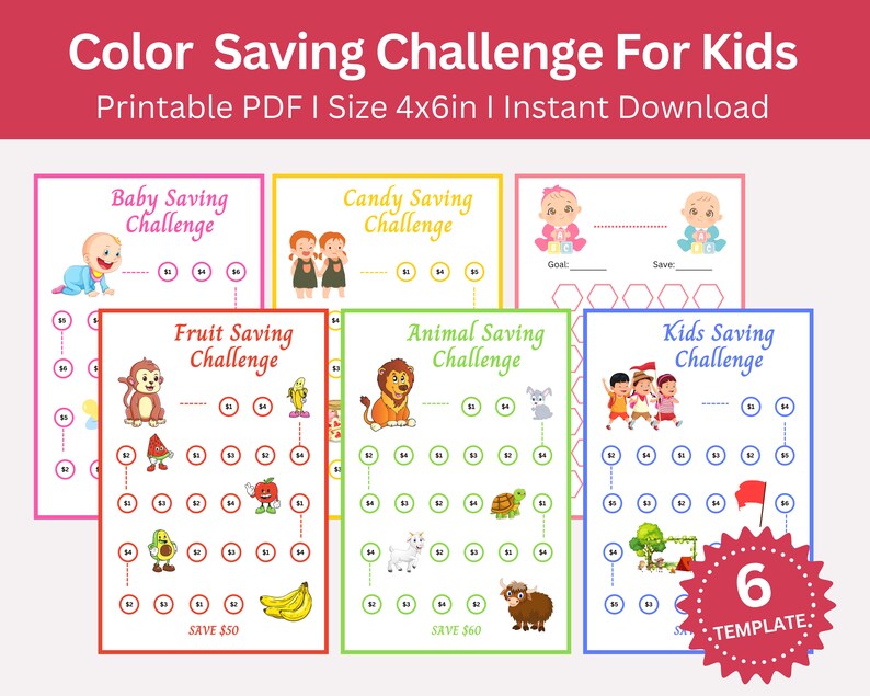 Kids Savings Challenge Printable Tracker, A6 Kids Mini Saving Challenge ...