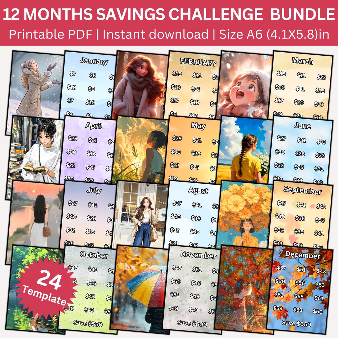 12-month Savings Challenge Printable: A6 Budget Binder Templates ...