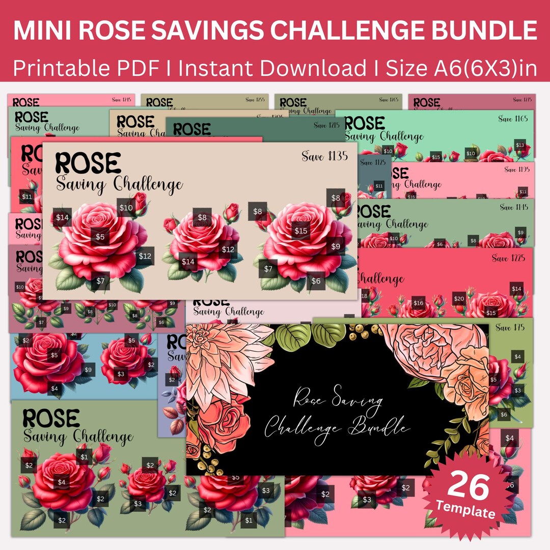 Mini Rose Savings Challenge Printable Bundle, A6 Rose Flower Saving ...