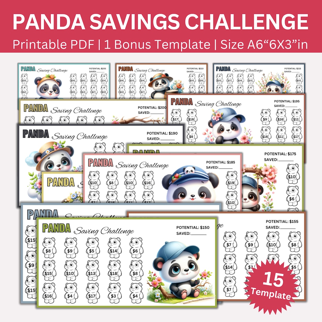 Panda Savings Challenge Printable Bundle, A6 Panda Saving Challenges ...