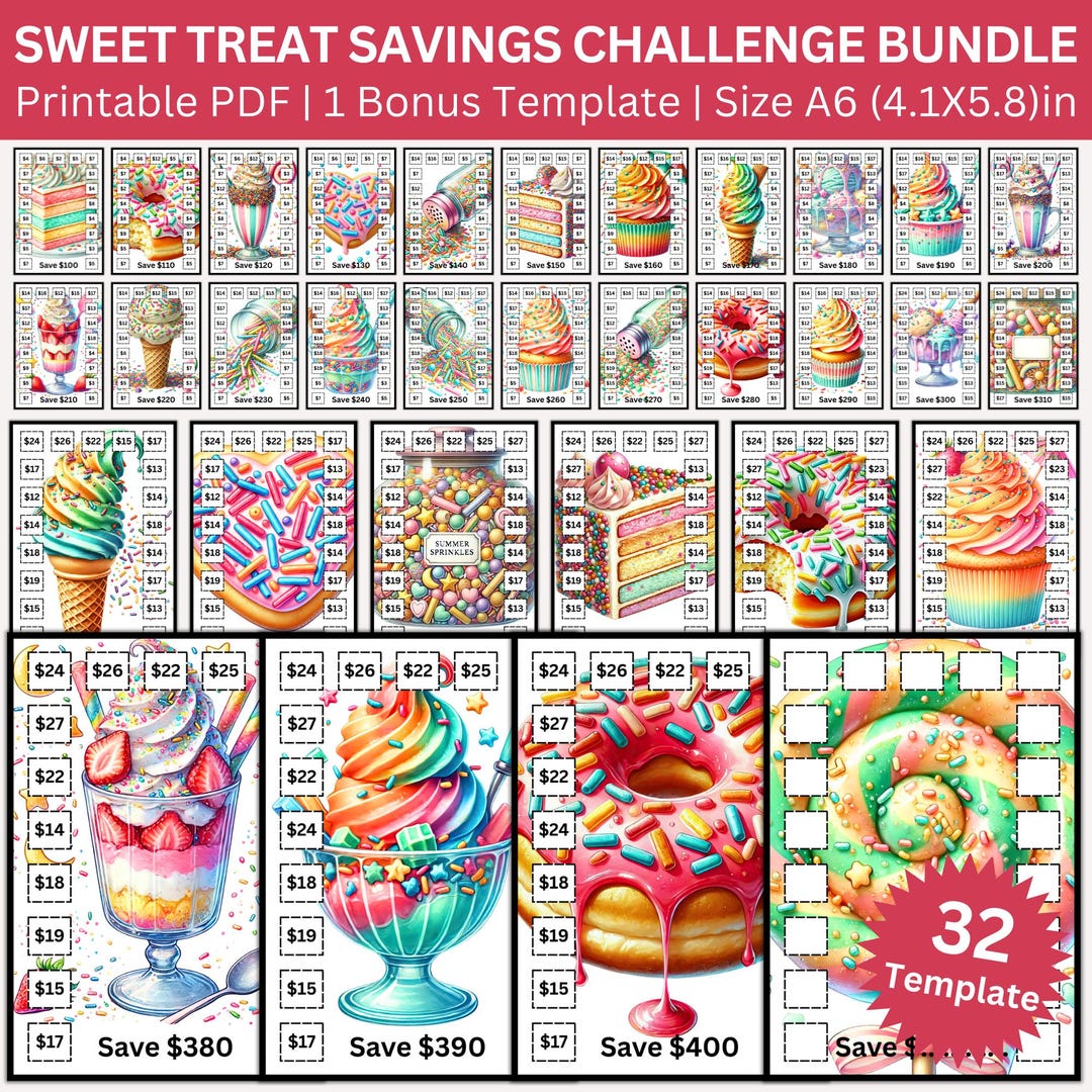 Sweet Treat Savings Challenge Bundle, Printable PDF, A6 Savings Tracker ...