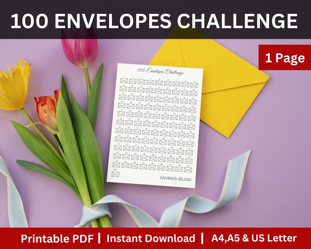 100 Envelope Saving Challenge Box Printable Template, Money Saving ...