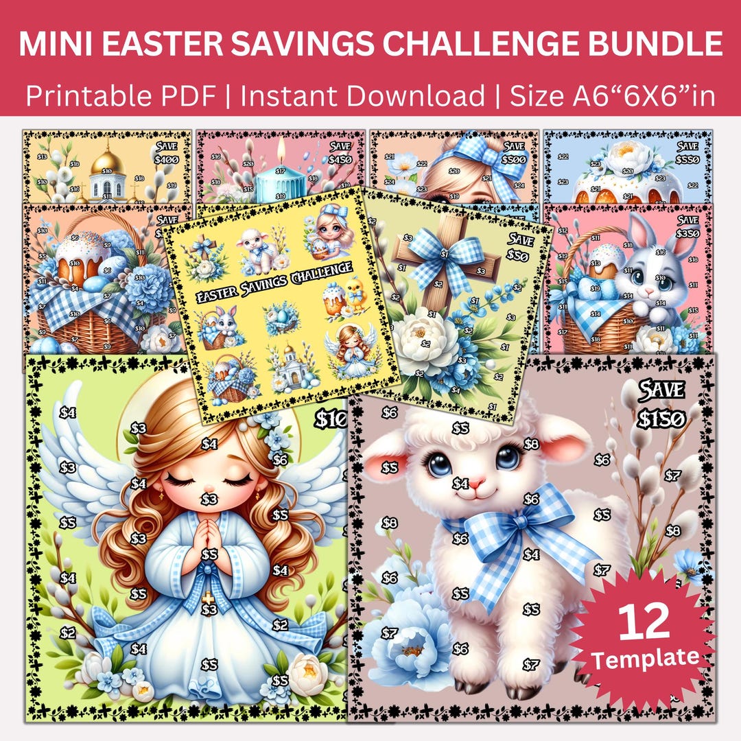 Mini Easter Savings Challenge Printable Bundle, Cute Low-income Easter ...