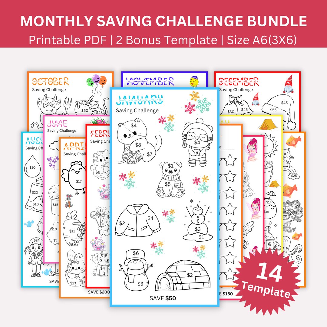 Monthly Savings Challenge, 12 Month Color Saving Tracker Printable ...