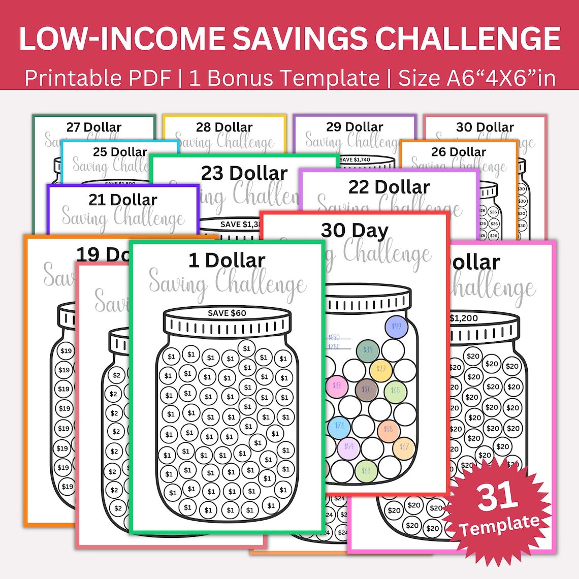 Jar Savings Challenge Printable Bundle, A6 Mini Mason Jar Saving ...