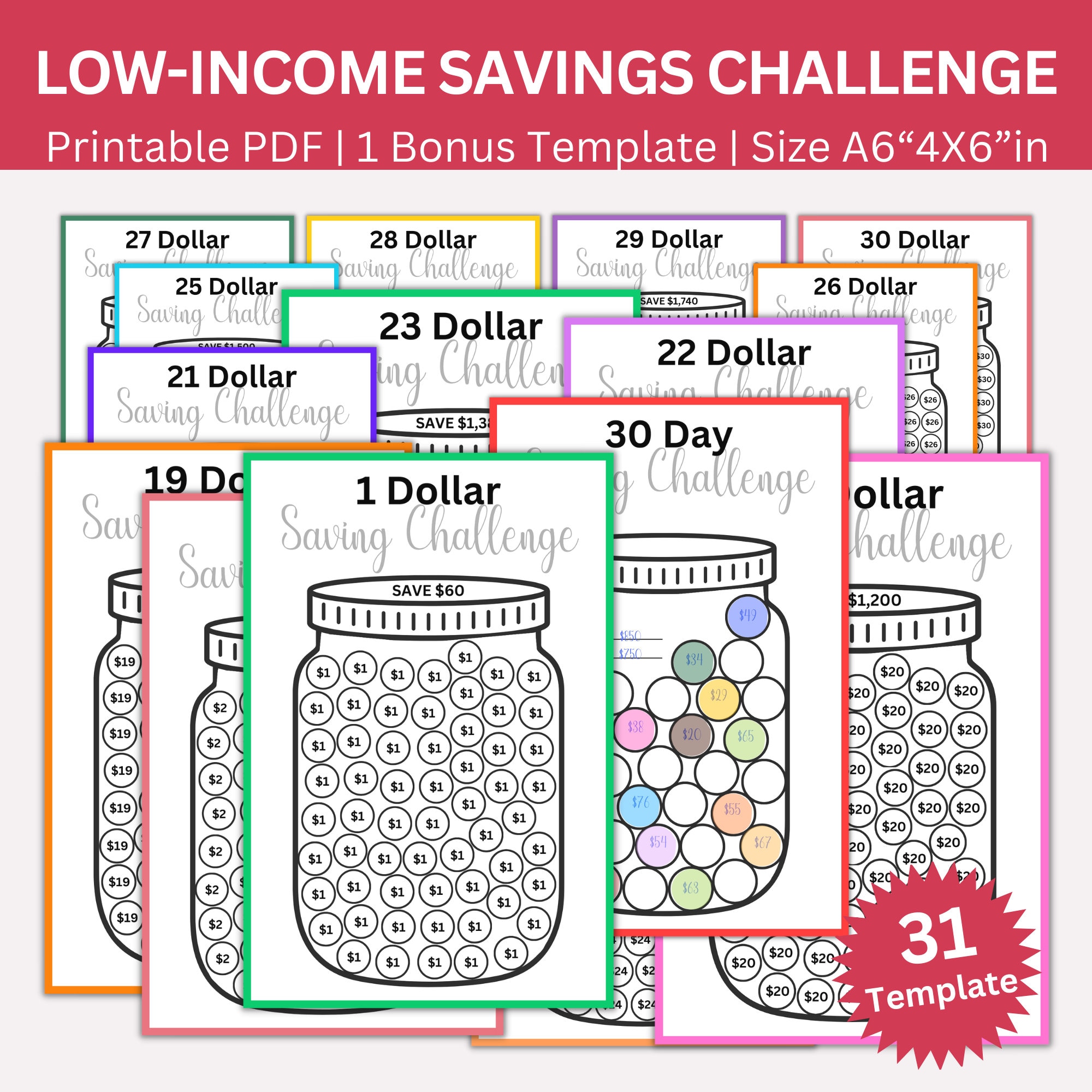 Jar Savings Challenge Printable Bundle, A6 Mini Mason Jar Saving ...