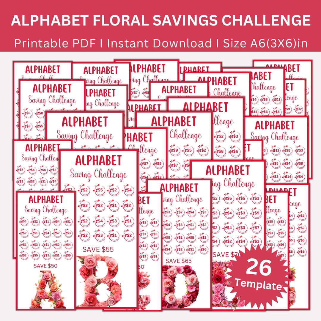Floral Alphabet Low Income Savings Challenge Printable Bundle, A6 Mini ...