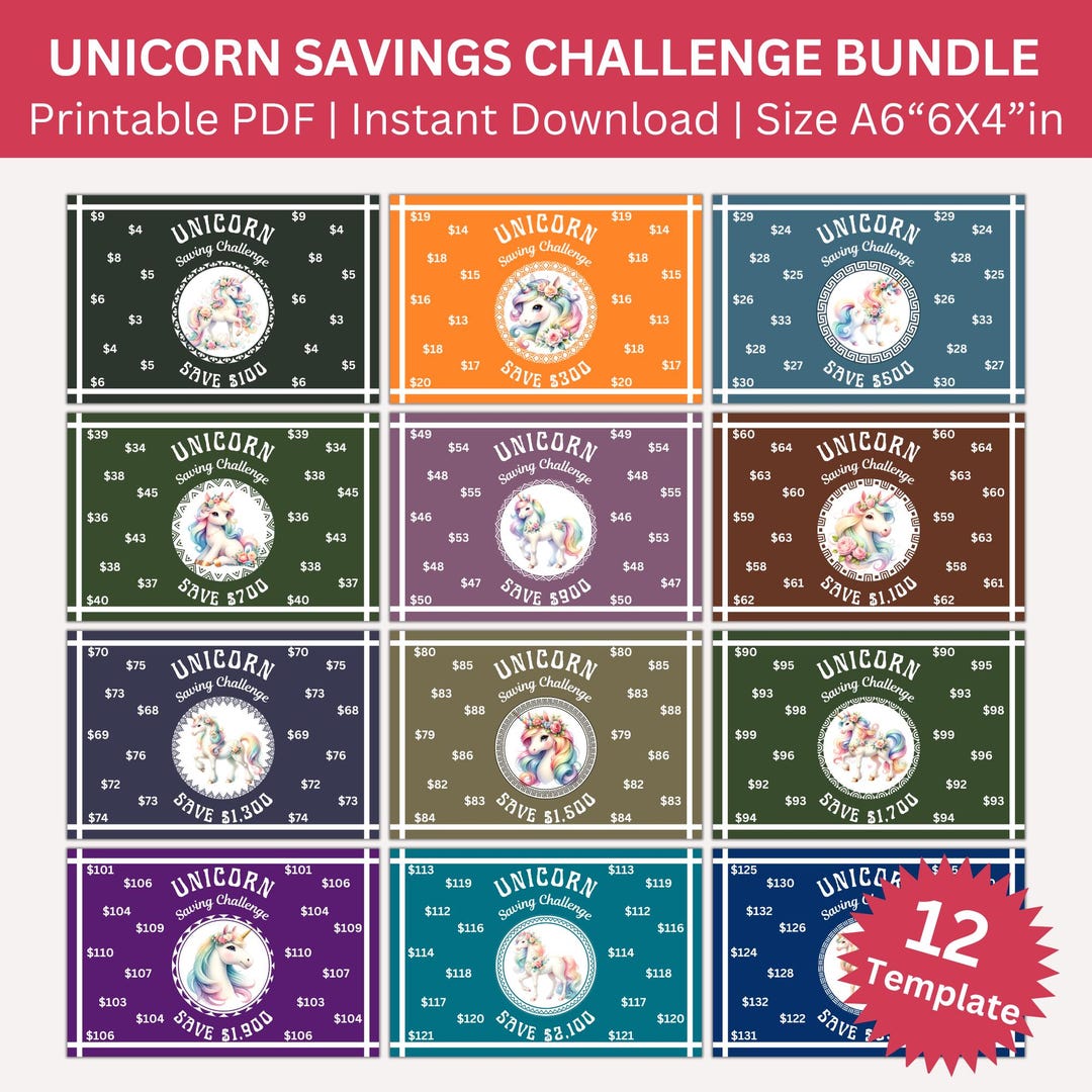 Buy Unicorn Savings Challenge Printable Bundle, A6 Mini Unicorn Saving ...
