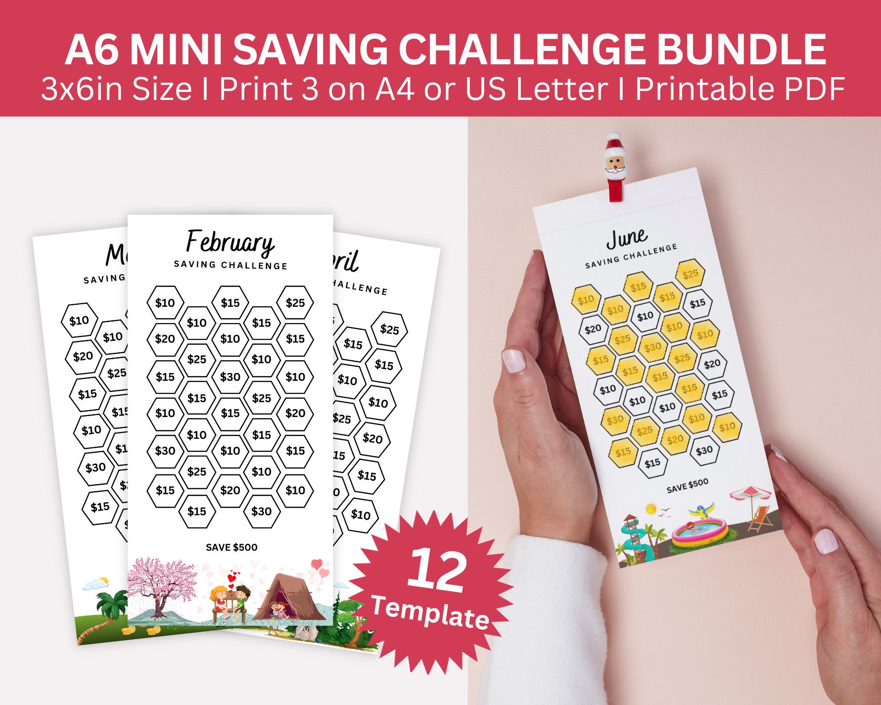 MINI 12-month Savings Challenge, Monthly Savings Tracker, Mini A6 Fits ...