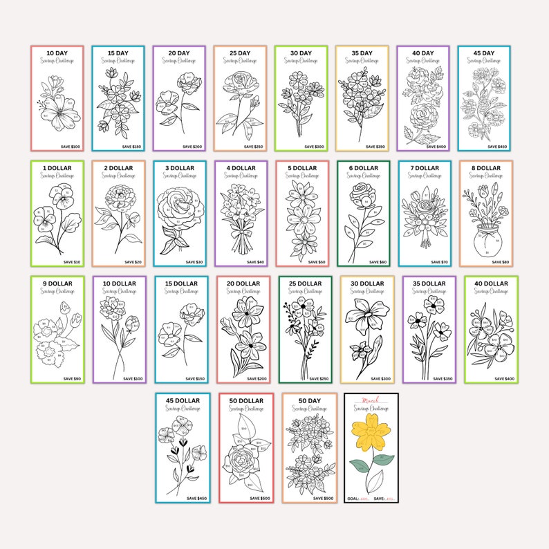 Ultimate Savings Challenge Printable Bundle, A6 Mini Floral Coloring ...