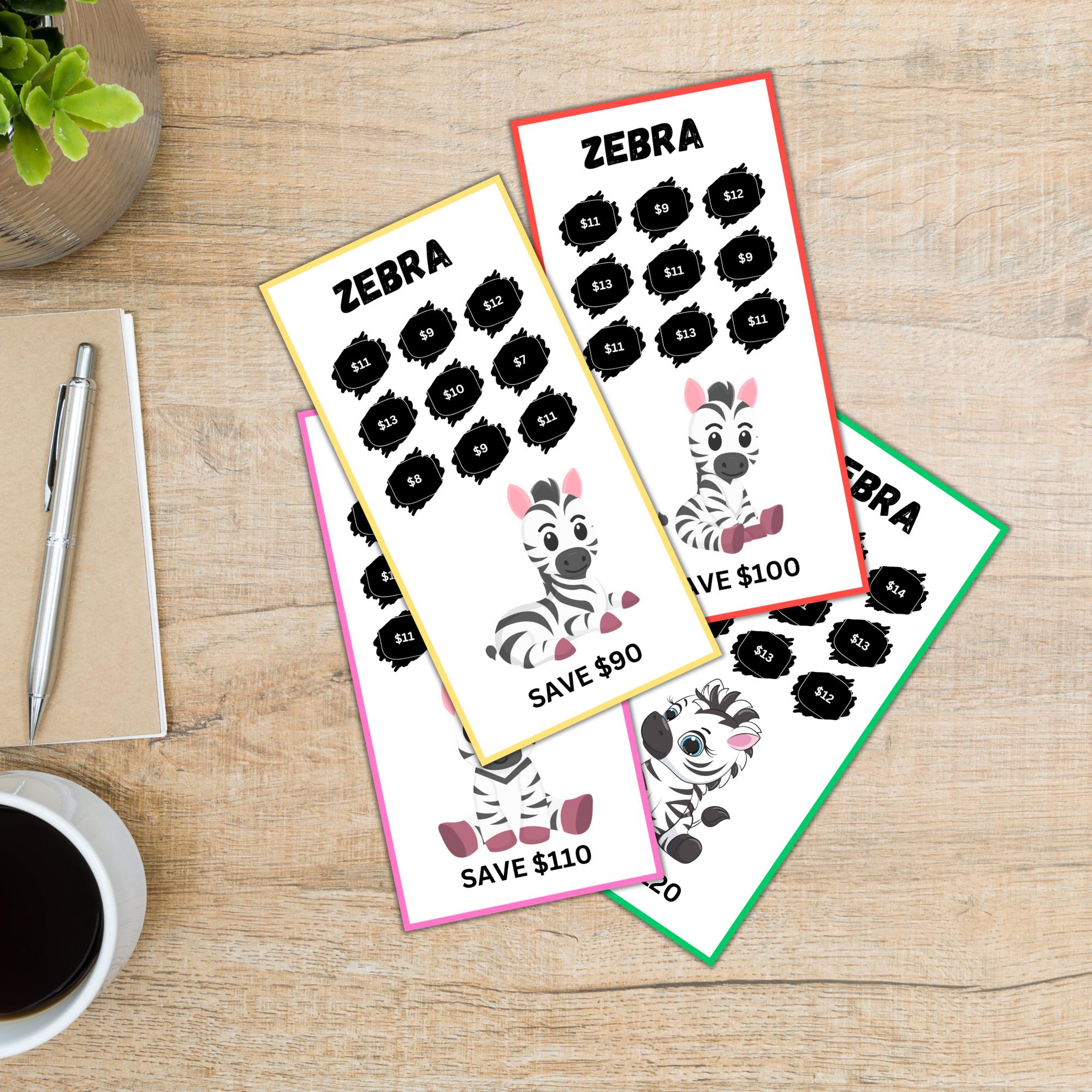 Zebra Savings Challenge Printable Bundle, Mini A6 Animals Low Income ...